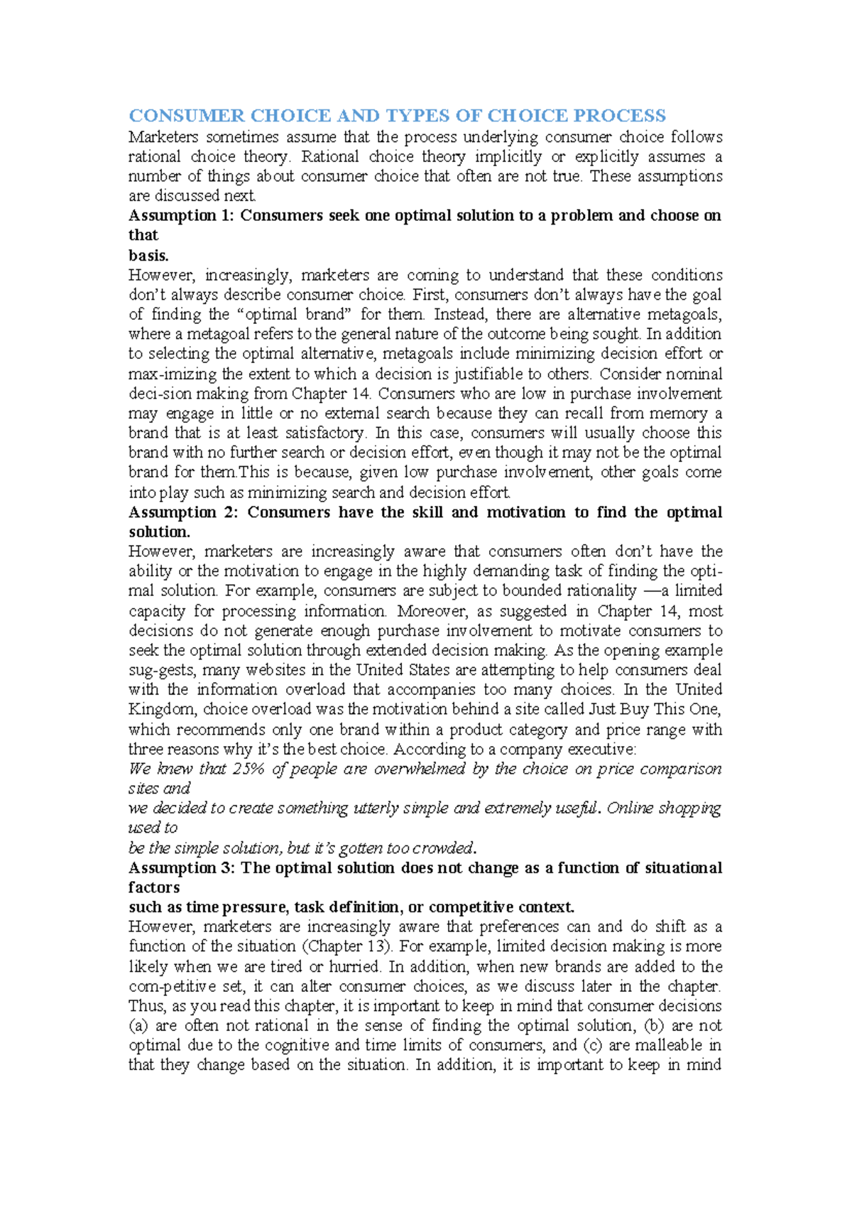 Consumer Choice AND Types OF Choice Process - CONSUMER CHOICE AND TYPES ...