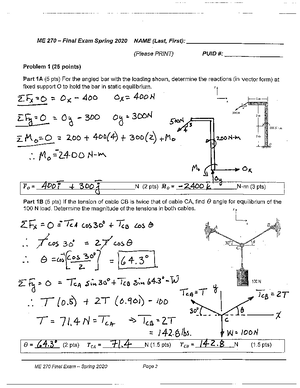 ME 270 Exam 1 - F20 (Original) - PM - (Please PRINT) PUID ...