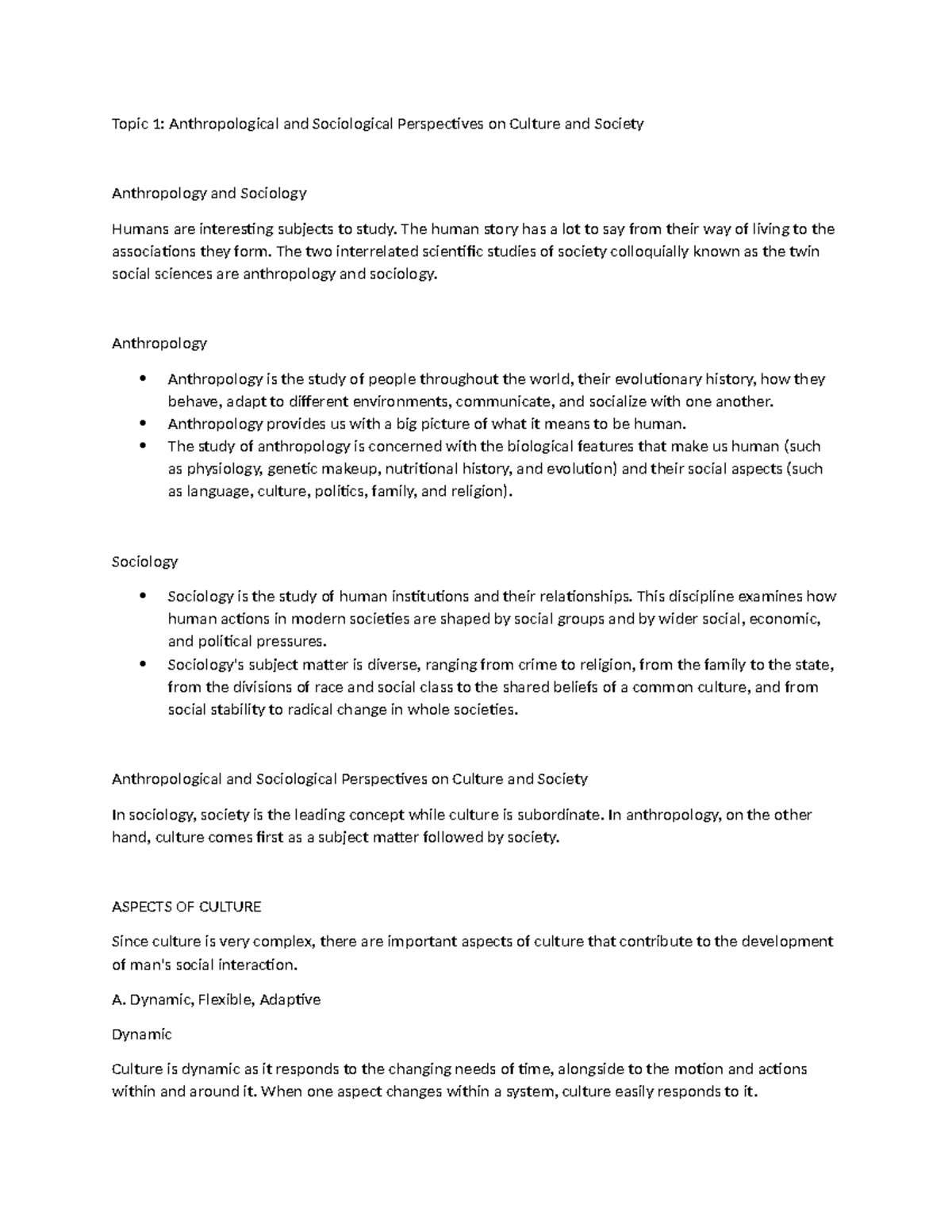 Lesson 2 - Topic 1: Anthropological and Sociological Perspectives on ...