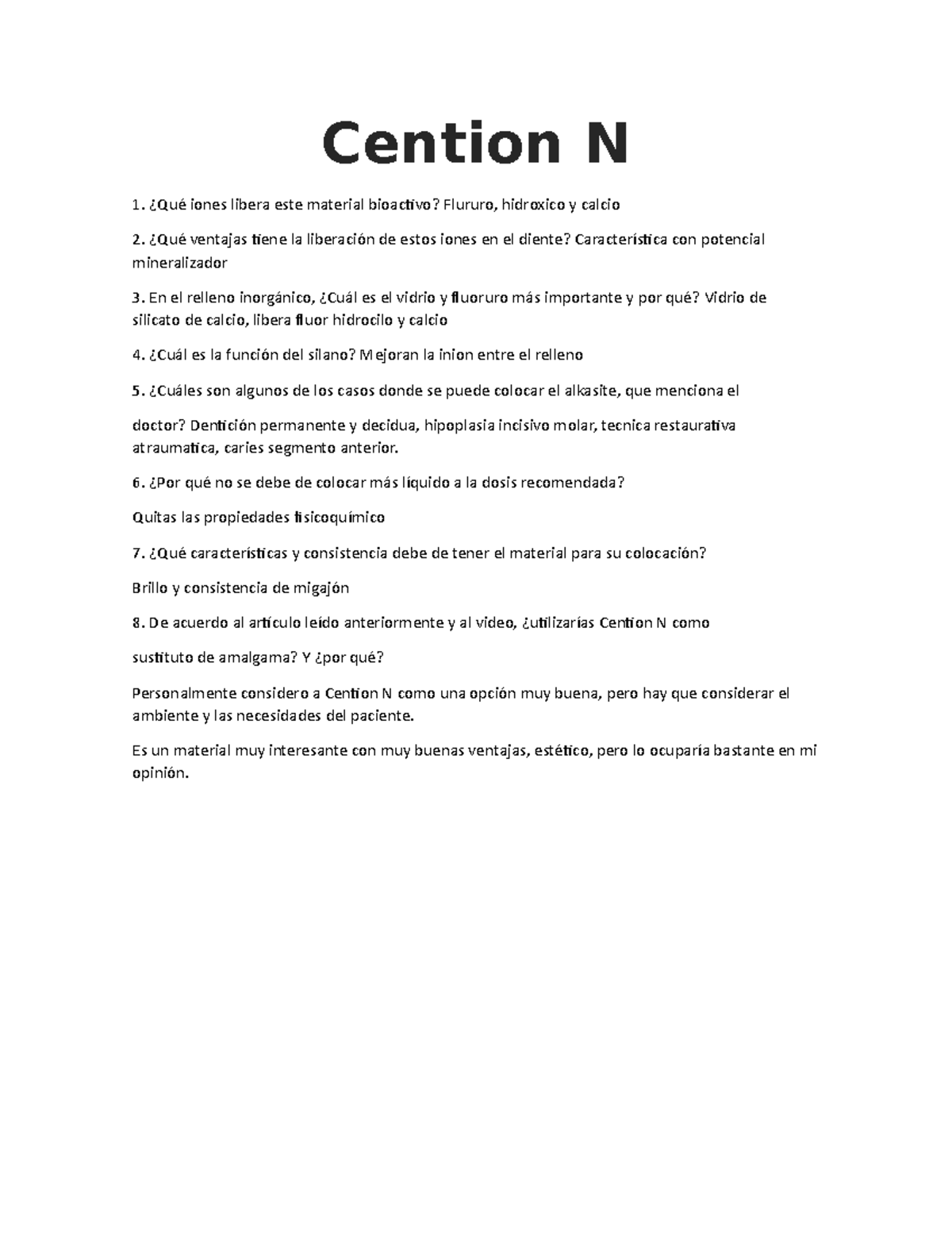 Actividad 12 Cention N - cemento - Cention N ¿Qué iones libera este ...