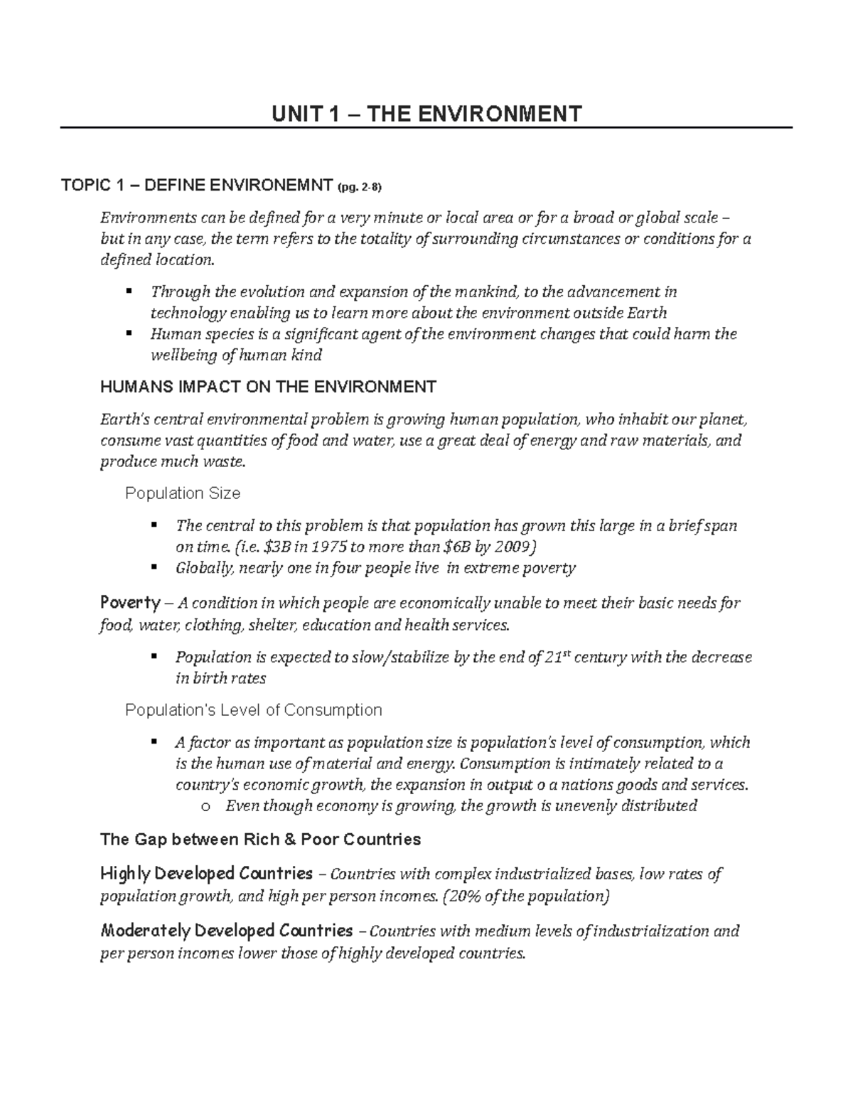 Unit 1 Textbook Notes - Summary Visualizing the Environment - UNIT 1 ...