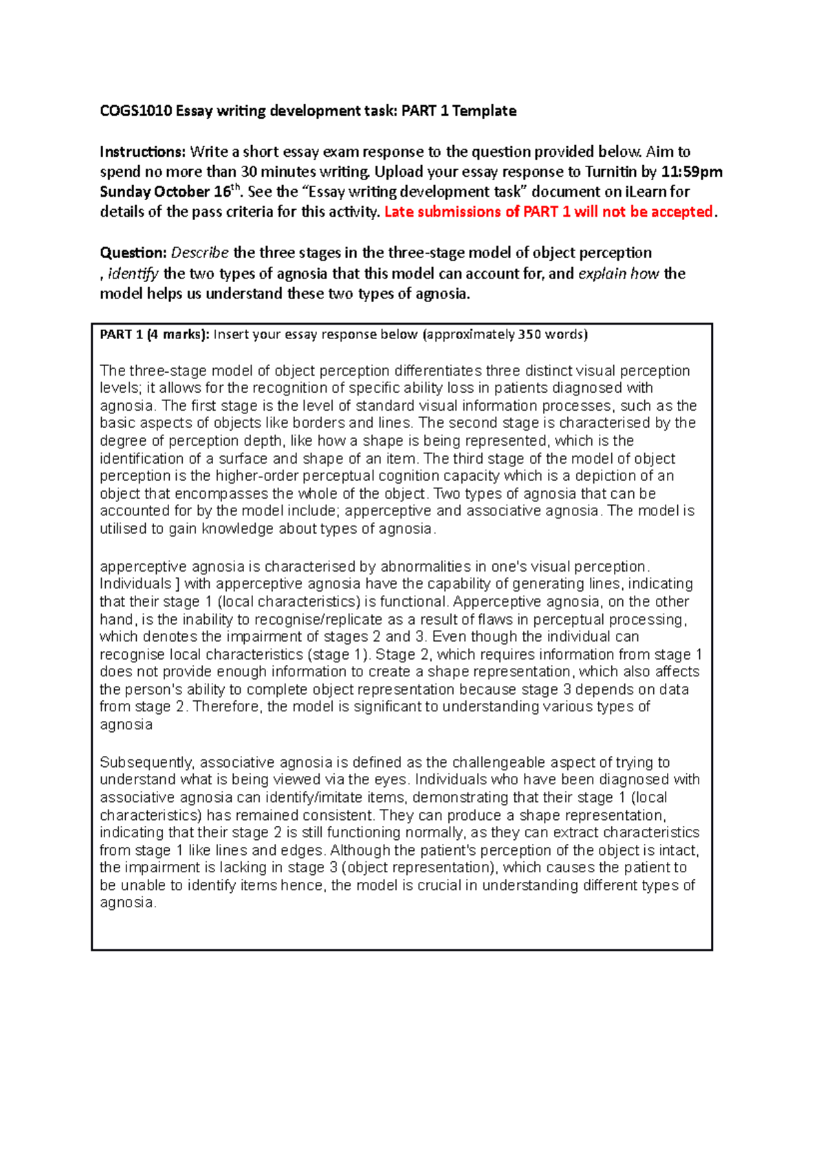 PART 1 Template Essay writing development task 2 - COGS1010 Essay writing development task: PART ...
