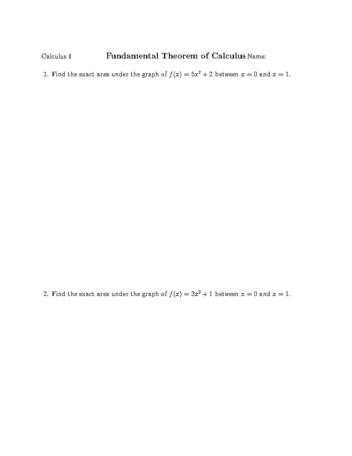 Ftc2 - Review - MATH 1451 - Calculus I Fundamental Theorem of Calculus ...
