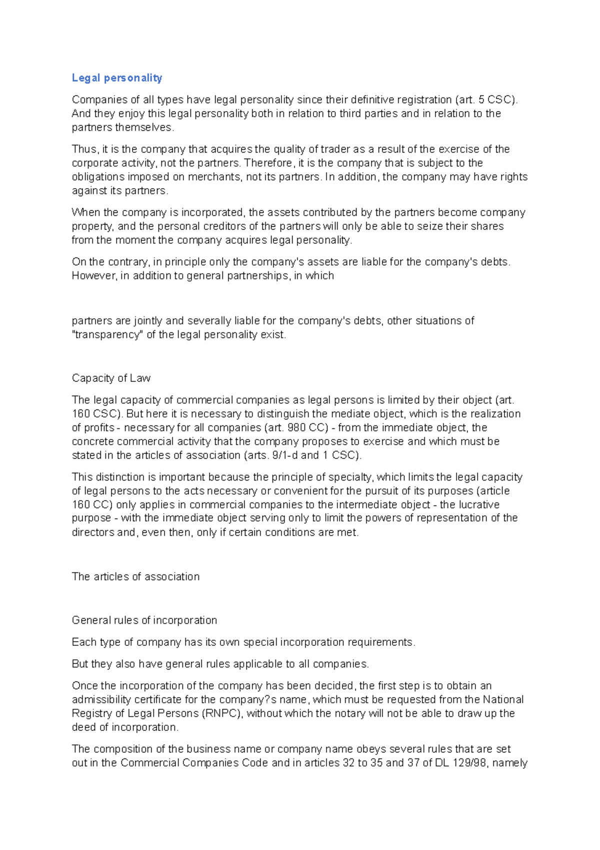 Legal personality 2 - Summa ries Commercial Law - Legal personality ...