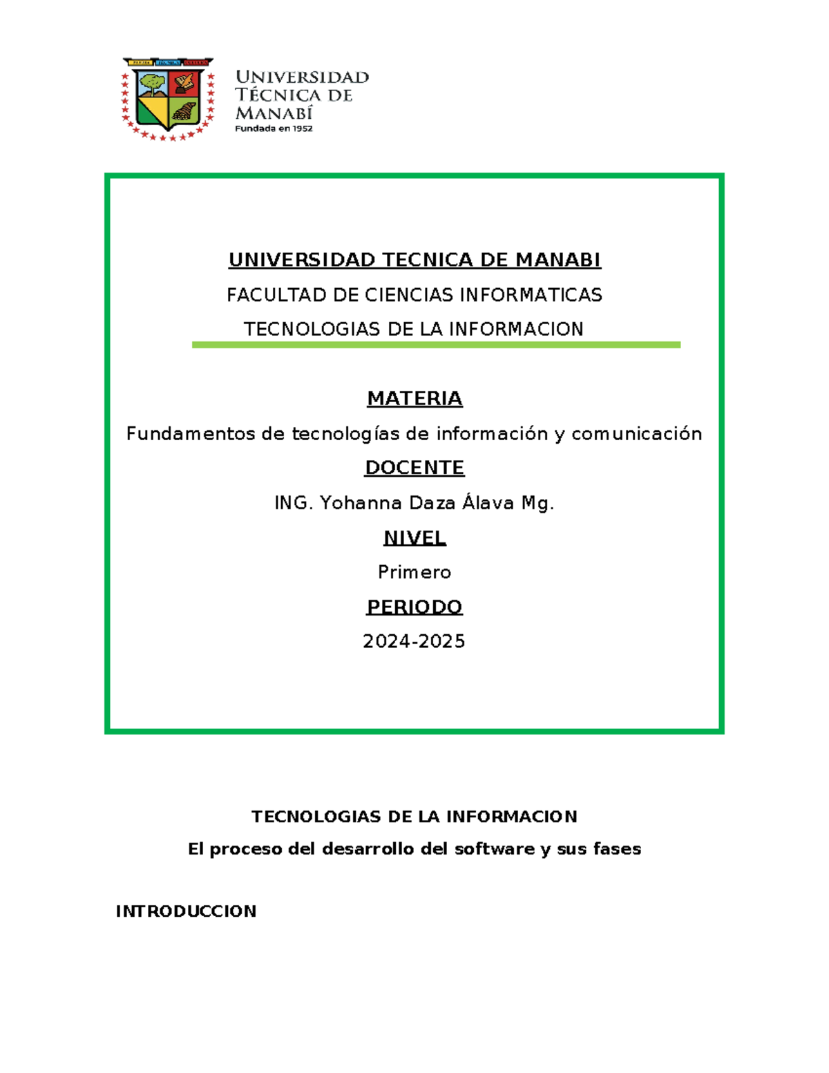 Universidad Tecnica DE Manabi - UNIVERSIDAD TECNICA DE MANABI FACULTAD ...