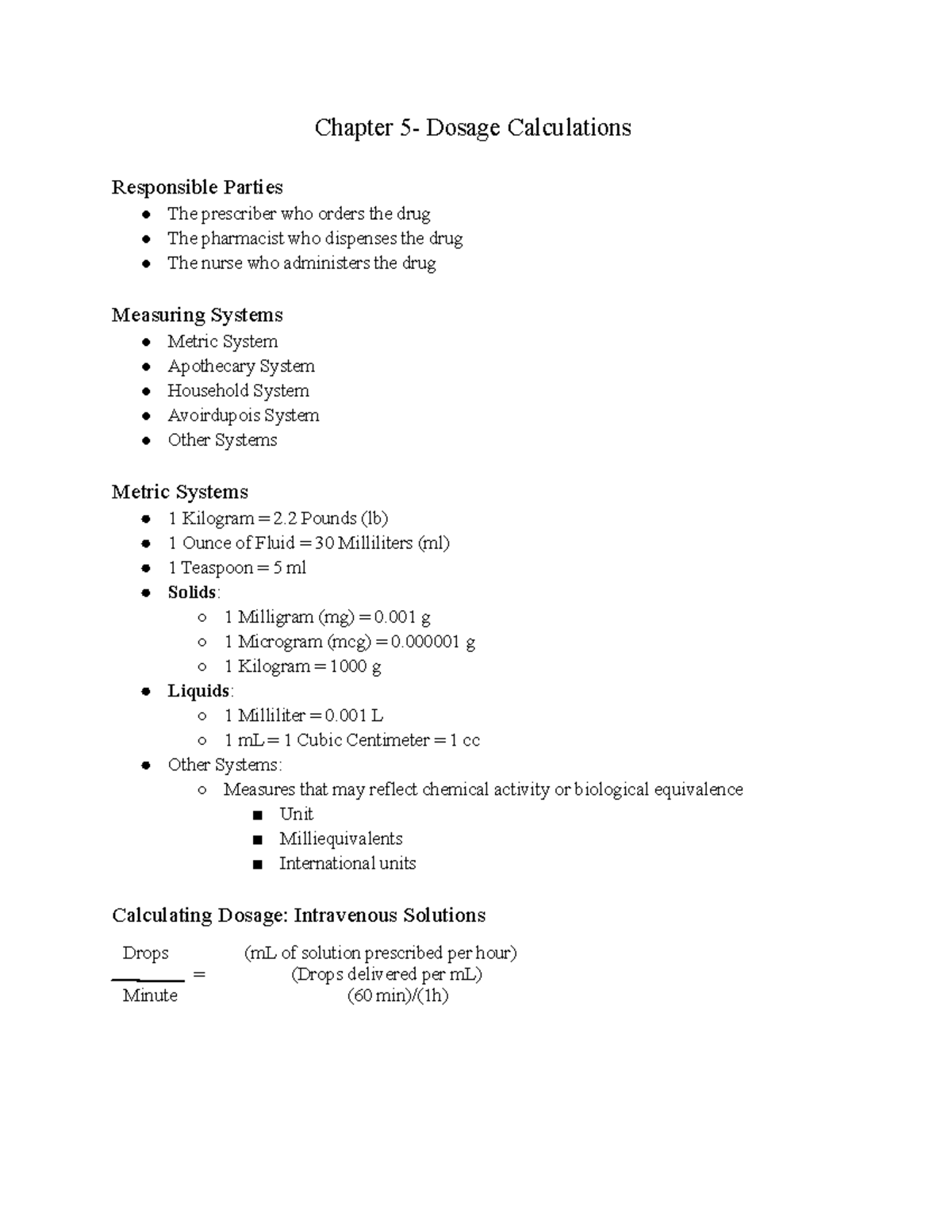 Chapter 5- Dosage Calculations - Chapter 5- Dosage Calculations ...