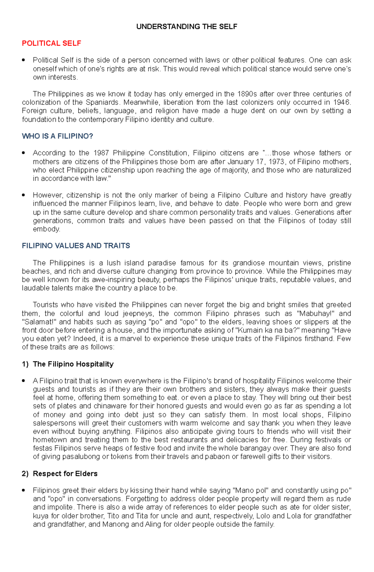 Understanding THE SELF - UNDERSTANDING THE SELF POLITICAL SELF ...