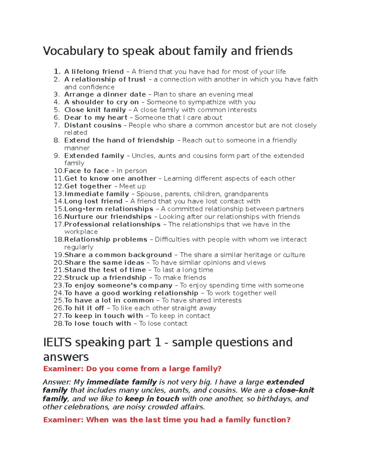 Ielts Speaking practice - Band 8 - Vocabulary to speak about family and ...