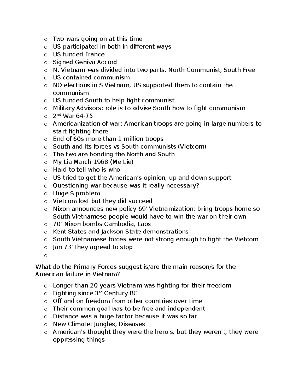 Vietnam War - Prof. Ceric - o Two wars going on at this time o US ...