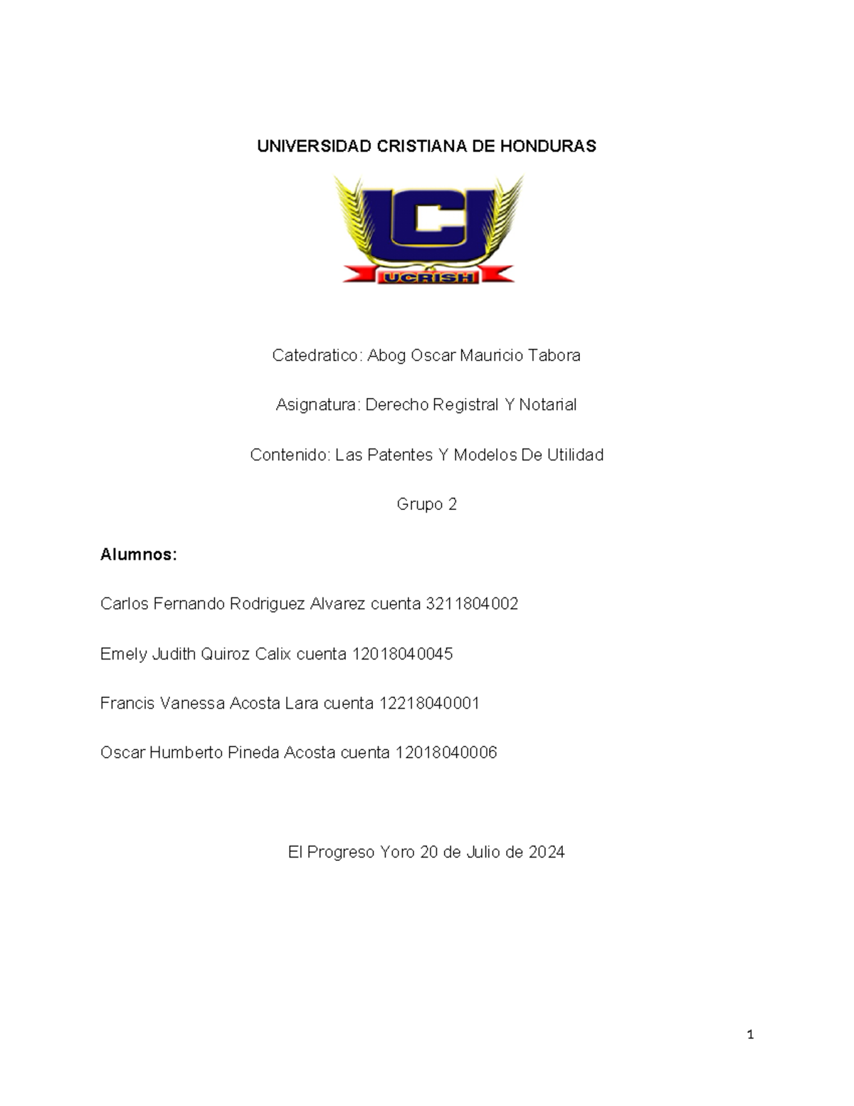 Informe Notarial - notas - UNIVERSIDAD CRISTIANA DE HONDURAS ...