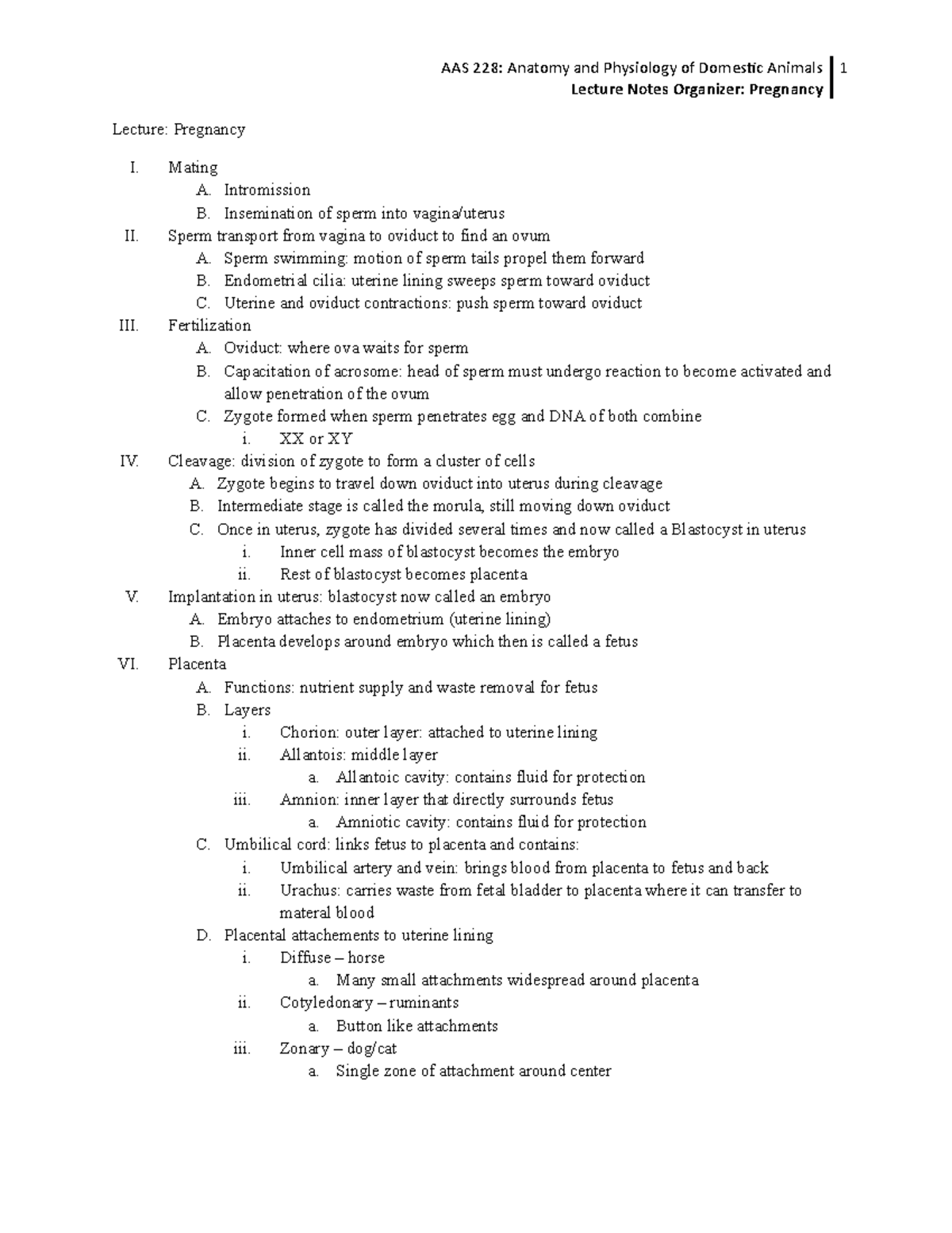 Pregnancy Notes - AAS 228: Anatomy and Physiology of Domestic Animals 1 ...