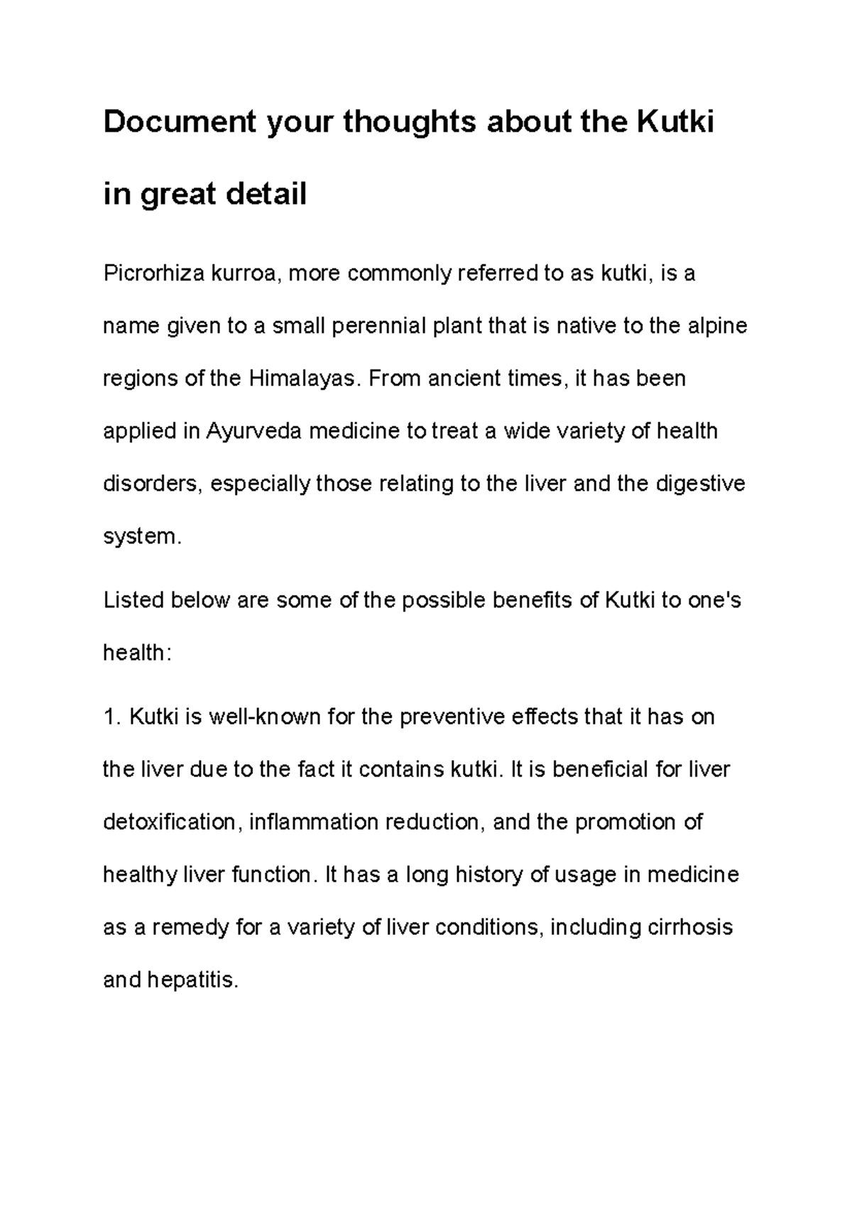 Document your thoughts about the Kutki in great detail - Document your ...