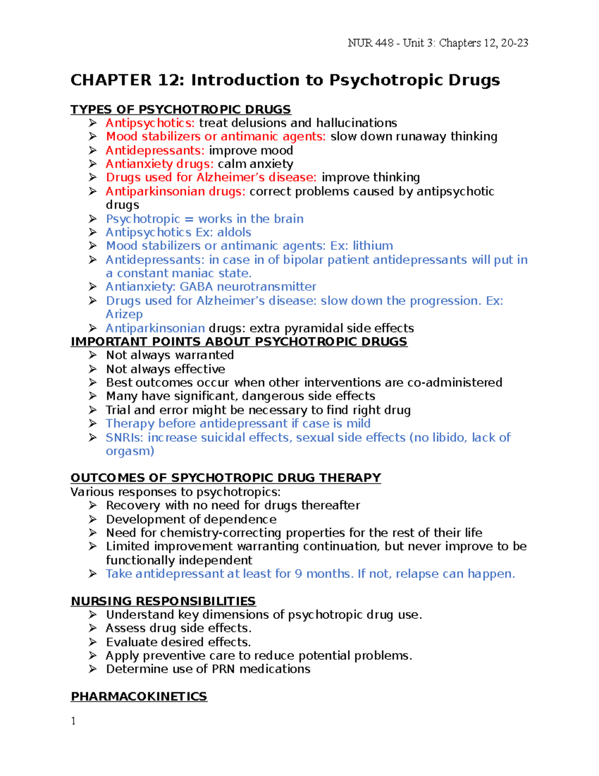 Unit 3 psych - class notes - CHAPTER 12: Introduction to Psychotropic ...