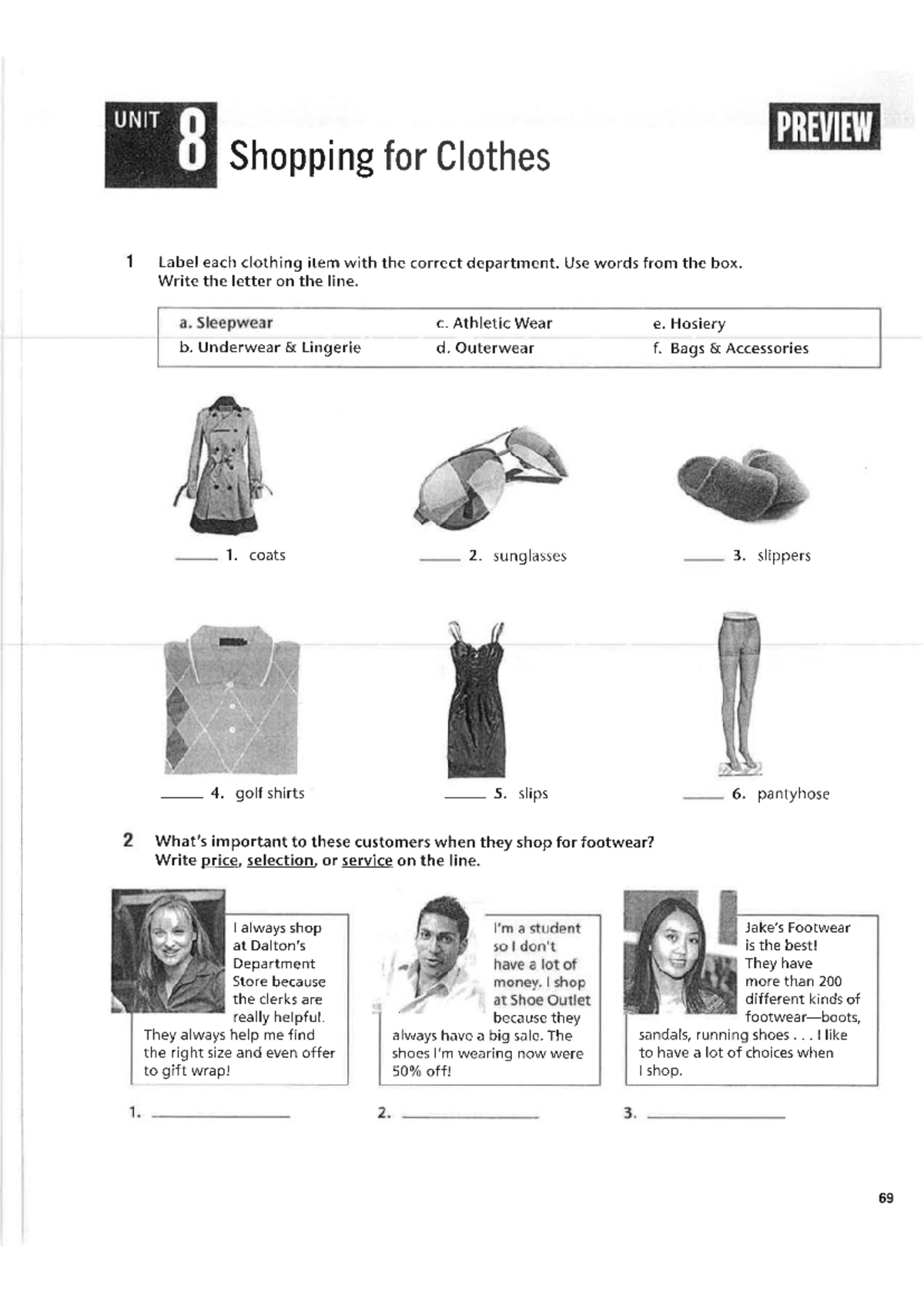 Unit 8 - practica 3 u3 - UNIT 8 PREVIEW Shopping for Clothes 1 Label ...