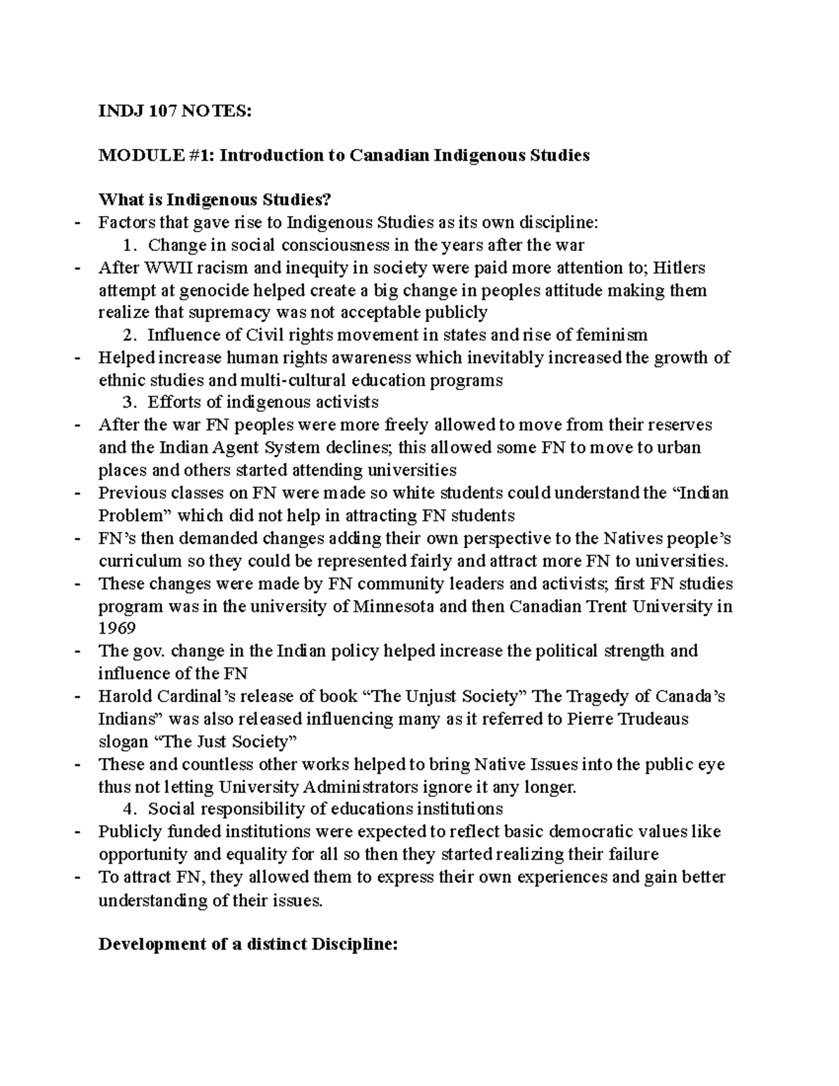 INDJ 107 Notes - INDJ 107 NOTES: MODULE #1: Introduction to Canadian ...