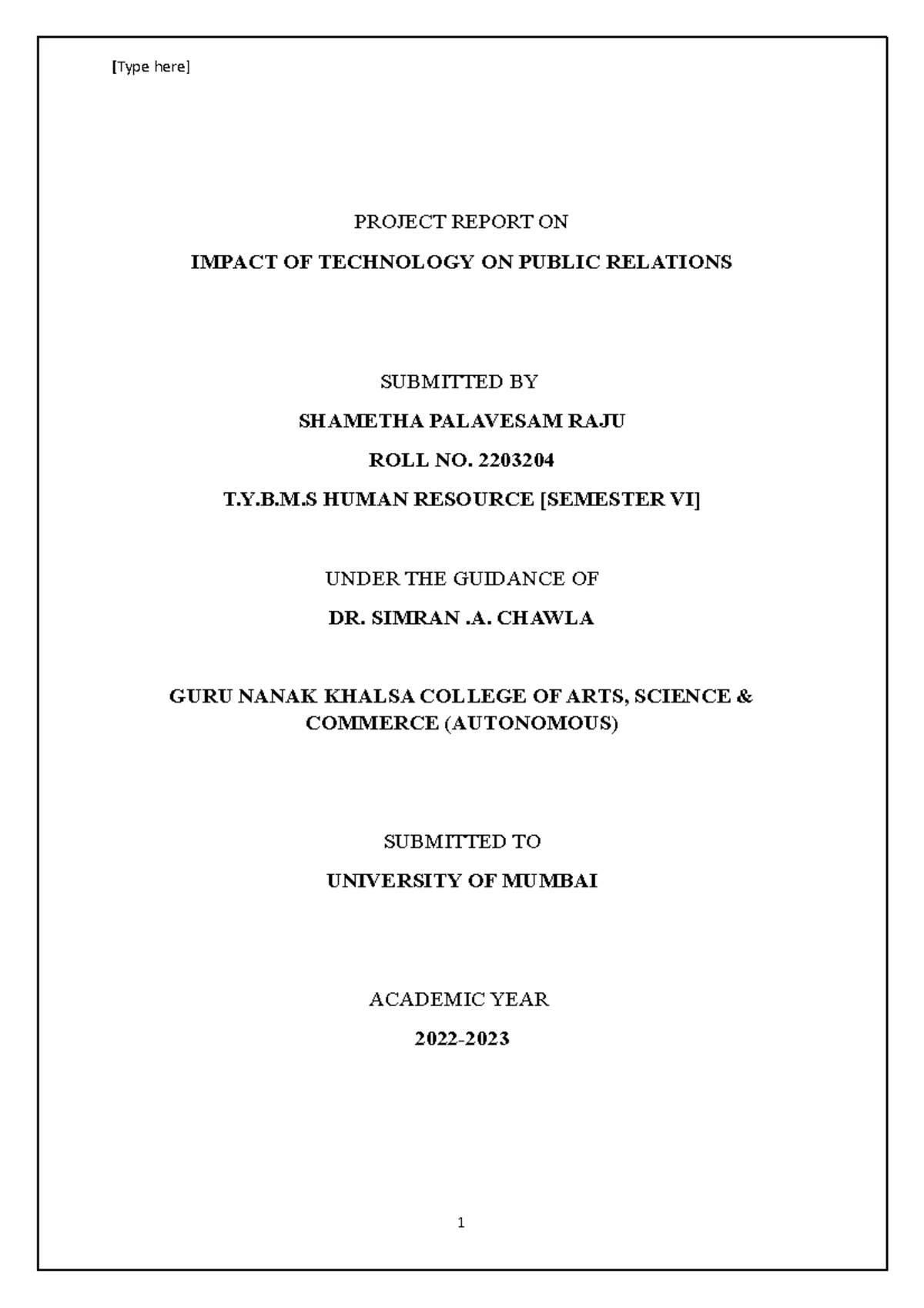 Black Book Project - PROJECT REPORT ON IMPACT OF TECHNOLOGY ON PUBLIC ...