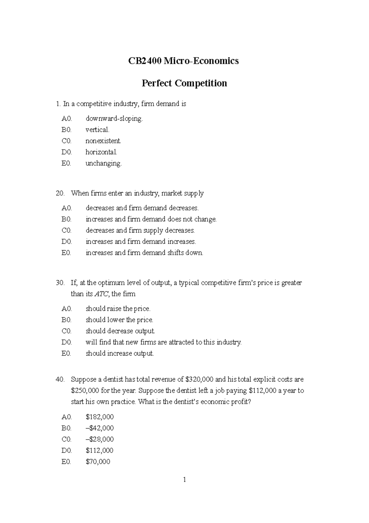 (07) CB2400 Perfect Competition - CB2400 Micro-Economics Perfect ...