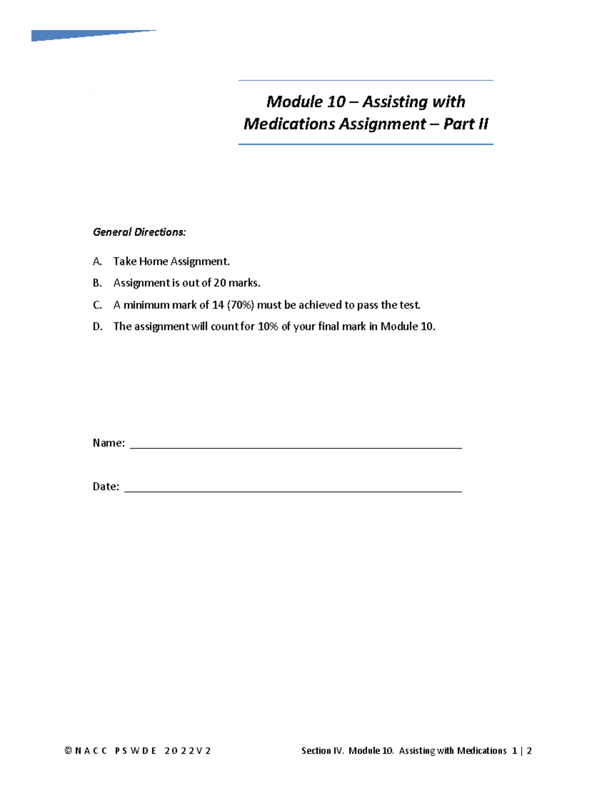 IV-11.2 Assigmt - Module 10 Assisting with Medications-Part II - © N A ...