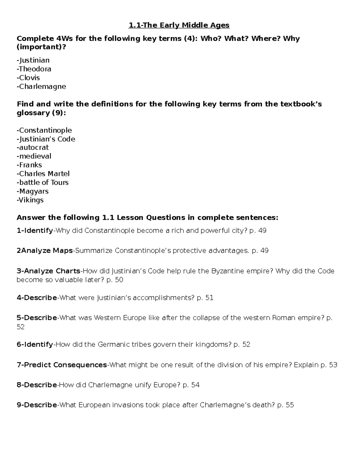 1.1 medieval ages information - 1-The Early Middle Ages Complete 4Ws ...