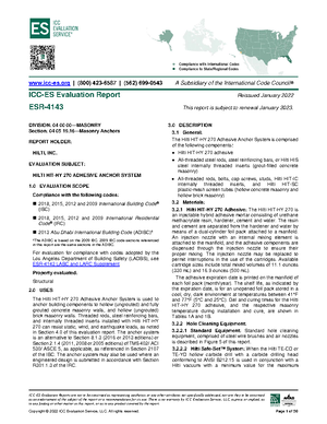 ICC ESR-4143 - si uno - ICC-ES Evaluation Reports are not to be ...
