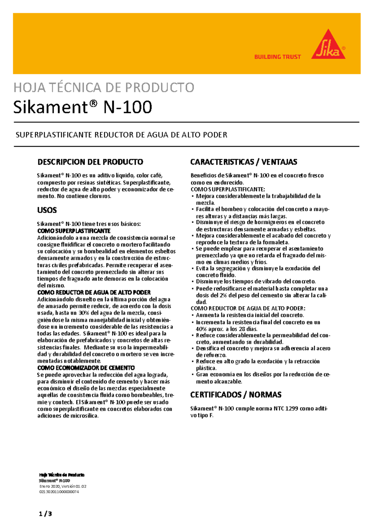 Sikament n-100 - Hoja técnica - Hoja Técnica de Producto Sikament® N ...