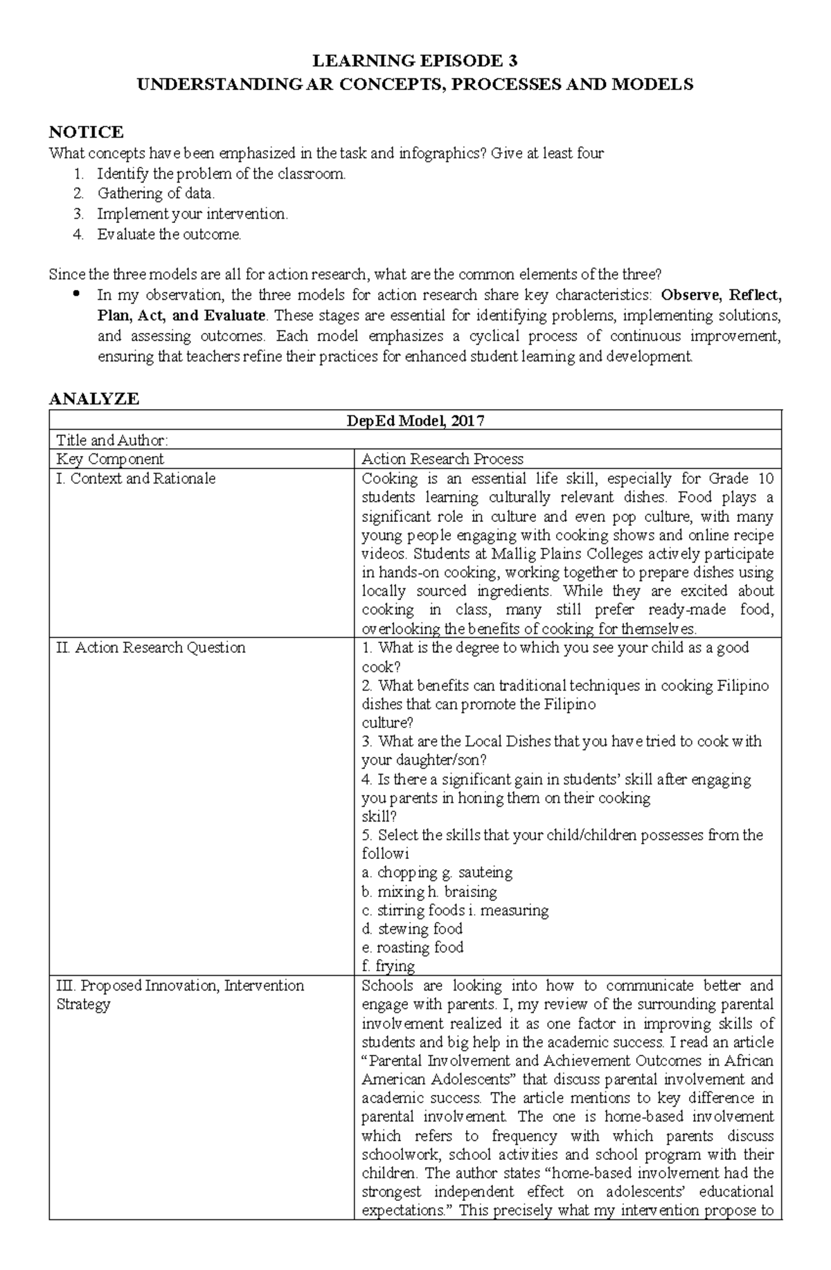 Field Study 2 Episode 3 - LEARNING EPISODE 3 UNDERSTANDING AR CONCEPTS, PROCESSES AND MODELS ...