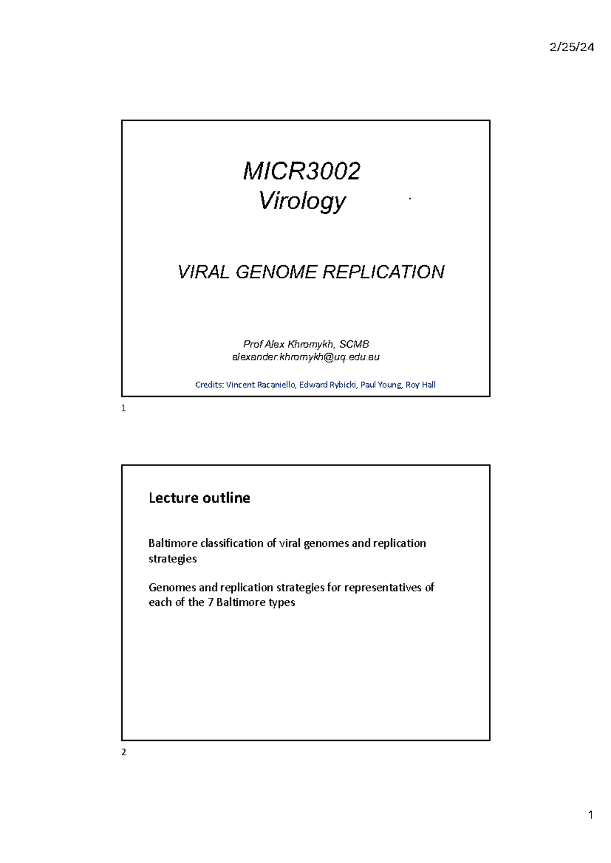 2024 MICR3002 Viral genome replication Khromykh 2 slides pp - VIRAL ...