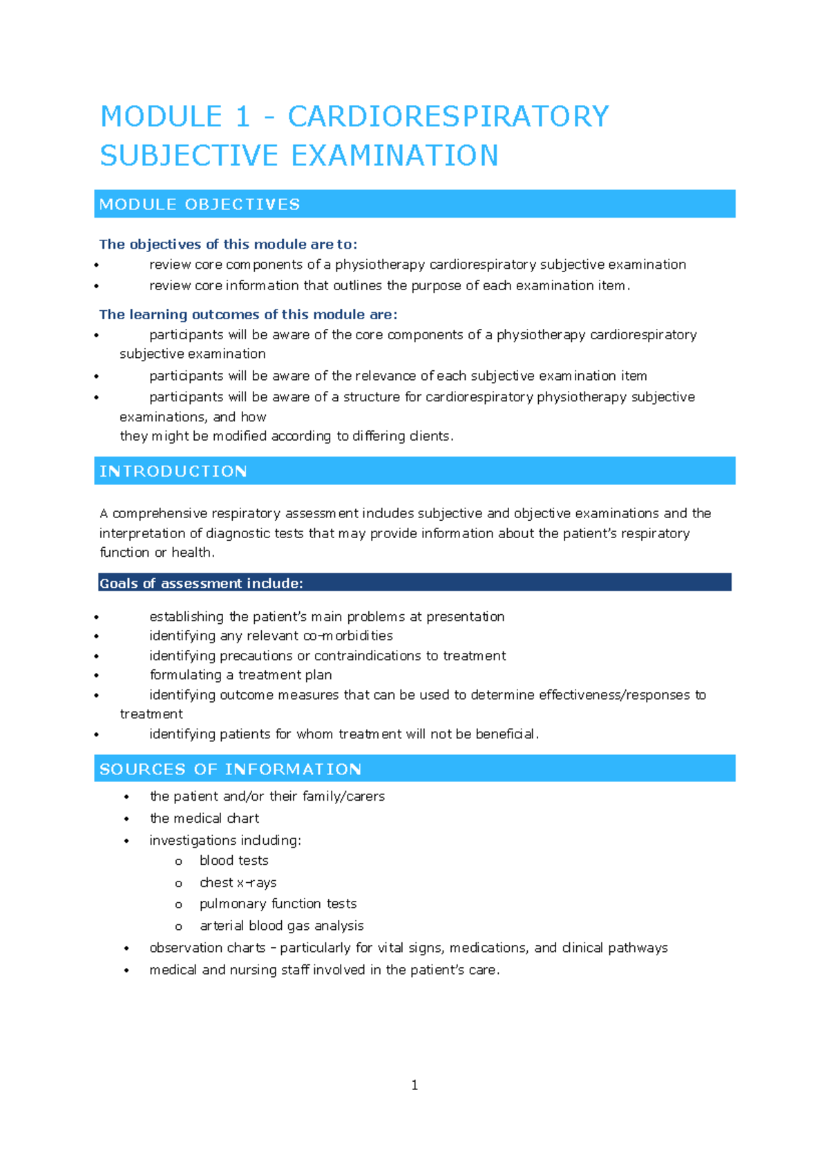 Cariorespiratory Physiotherapy course - MODULE 1 - CARDIORESPIRATORY ...