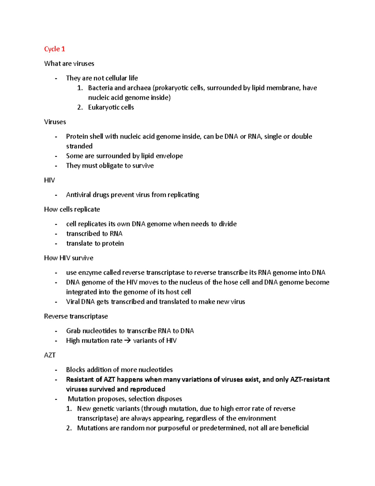 Biology 1001A Cycle 1-9 - Cycle 1 What are viruses - They are not ...