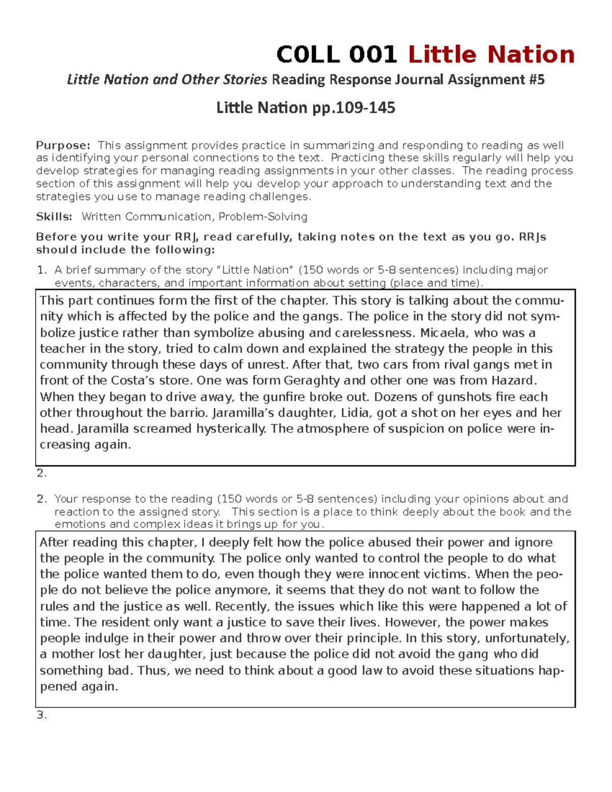 RRJ assignment #5()) - C0LL 001 Little Nation Little Nation and Other ...