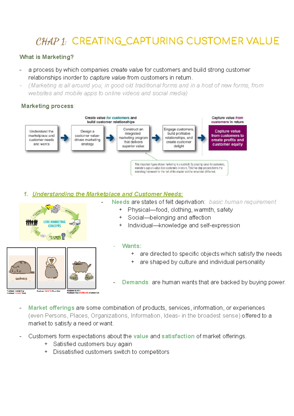 CHAP 1 marketing - CHAP 1: CREATING_CAPTURING CUSTOMER VALUE What is Marketing? a process by ...