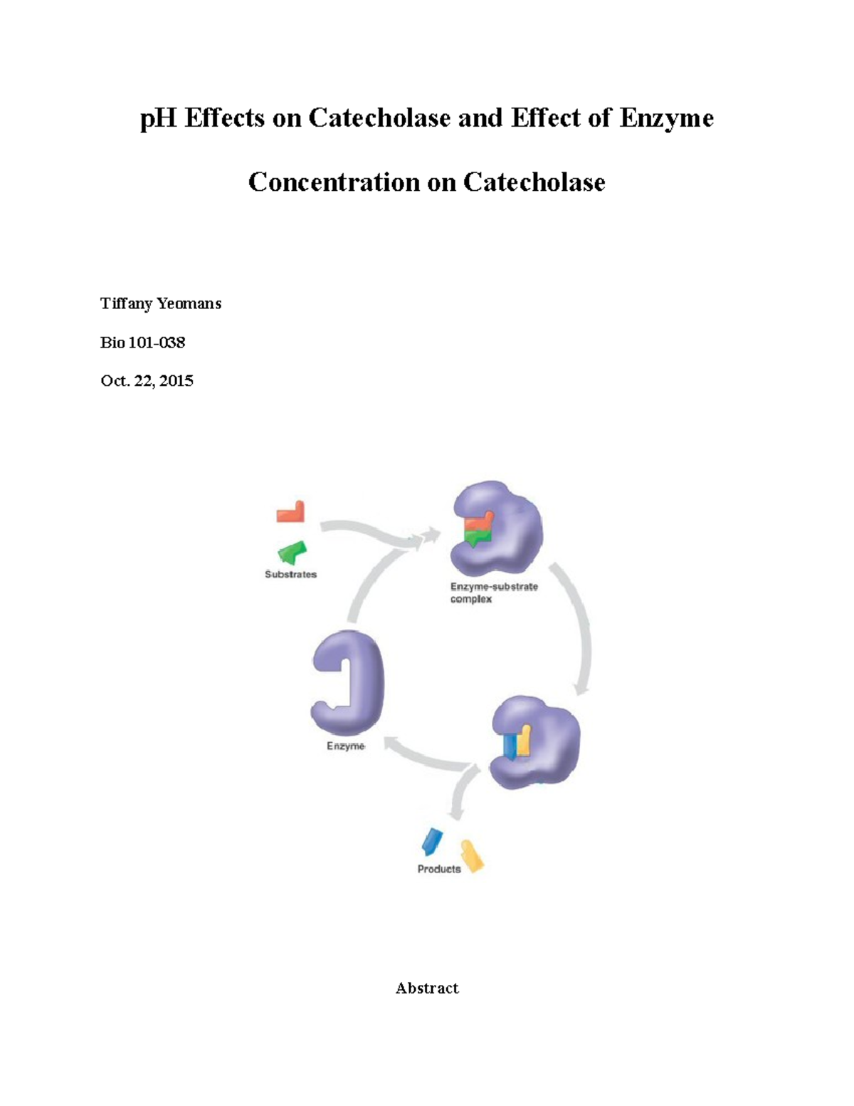 Bio 101 lab report - pH Effects on Catecholase and Effect of Enzyme ...