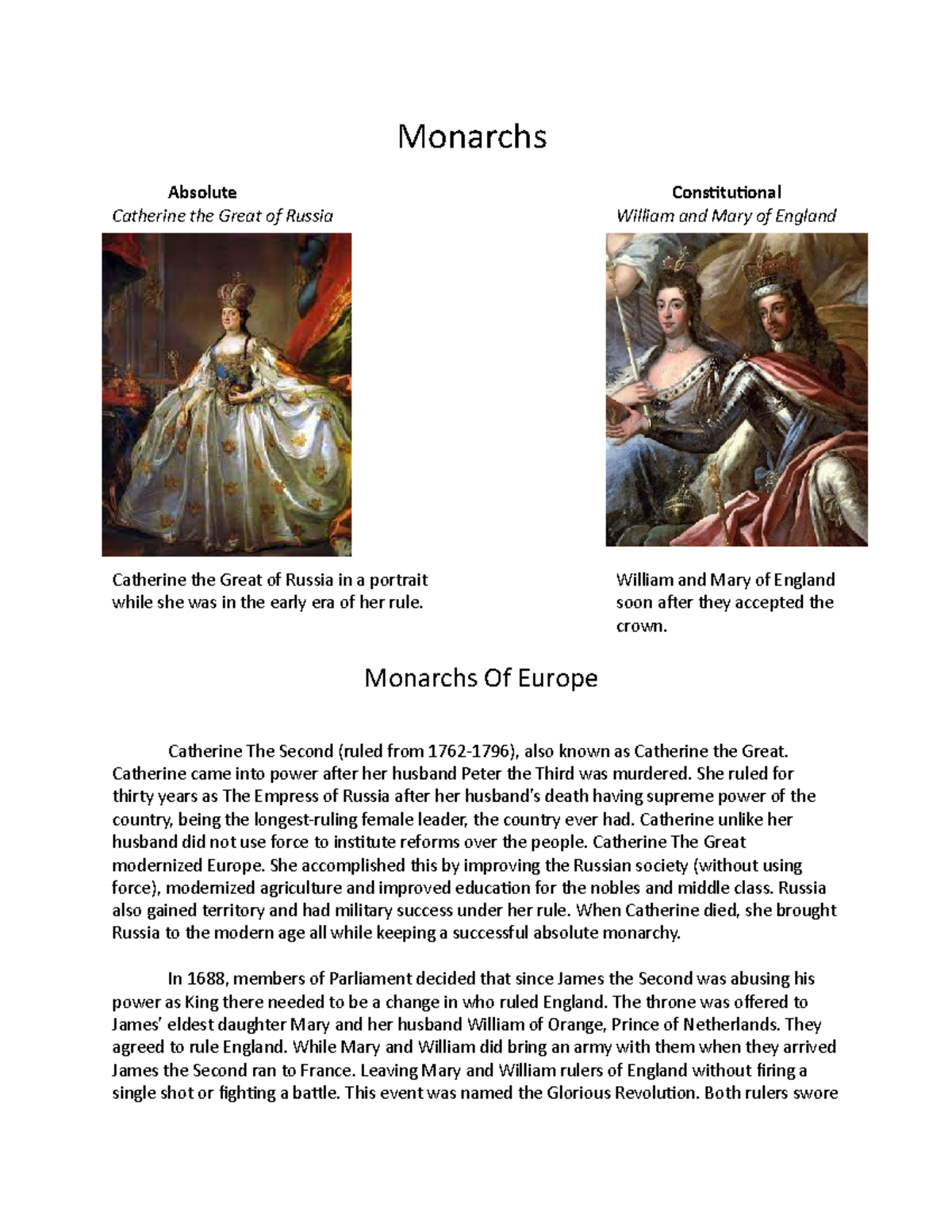 Monarchs 5 - 5.02 world history honors - Monarchs Absolute ...