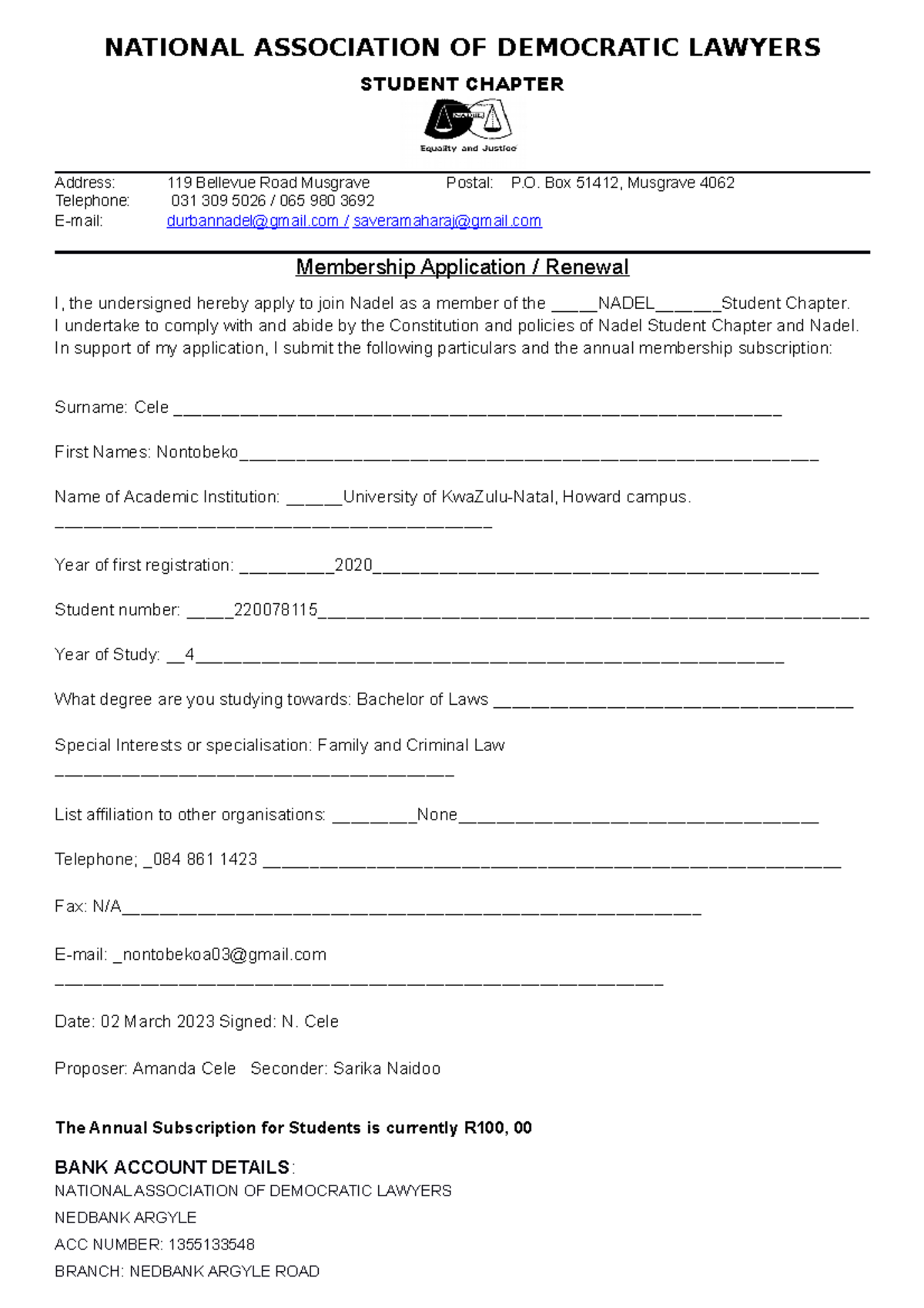 Student Chapter Application FORM - NATIONAL ASSOCIATION OF DEMOCRATIC ...