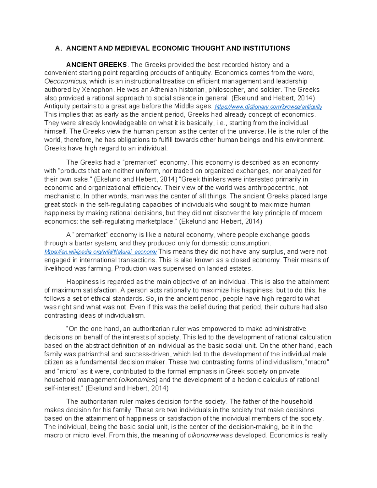 Ancient AND Medieval Economic Thought AND Institutions - DHVSU - Studocu