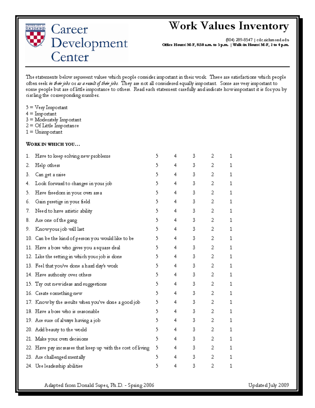 Work-values-inventory - Work Values Inventory (804) 289-8547 | cdc ...