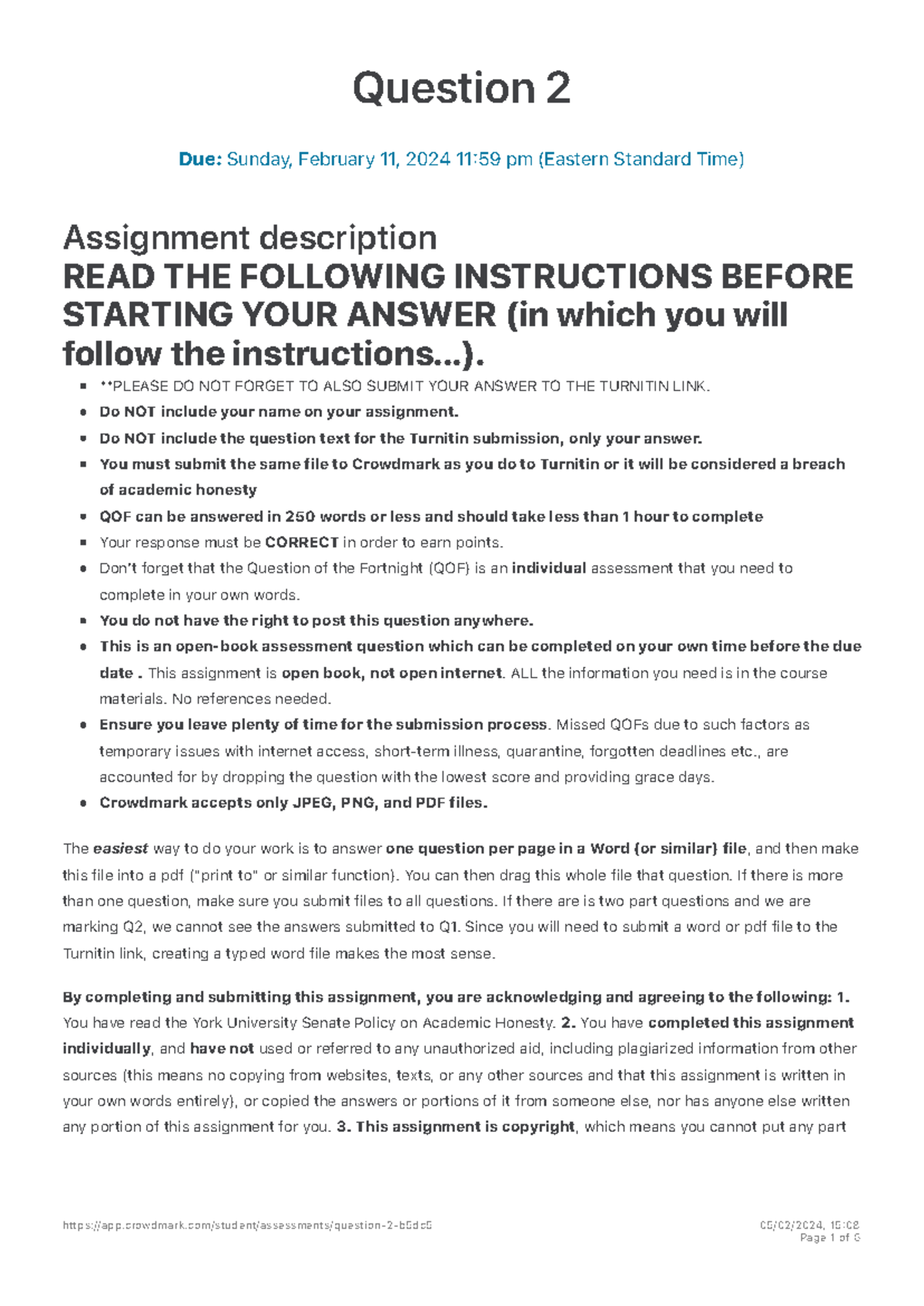 Crowdmark - Question 2 Due: Sunday, February 11, 2024 11:59 pm (Eastern Standard Time ...