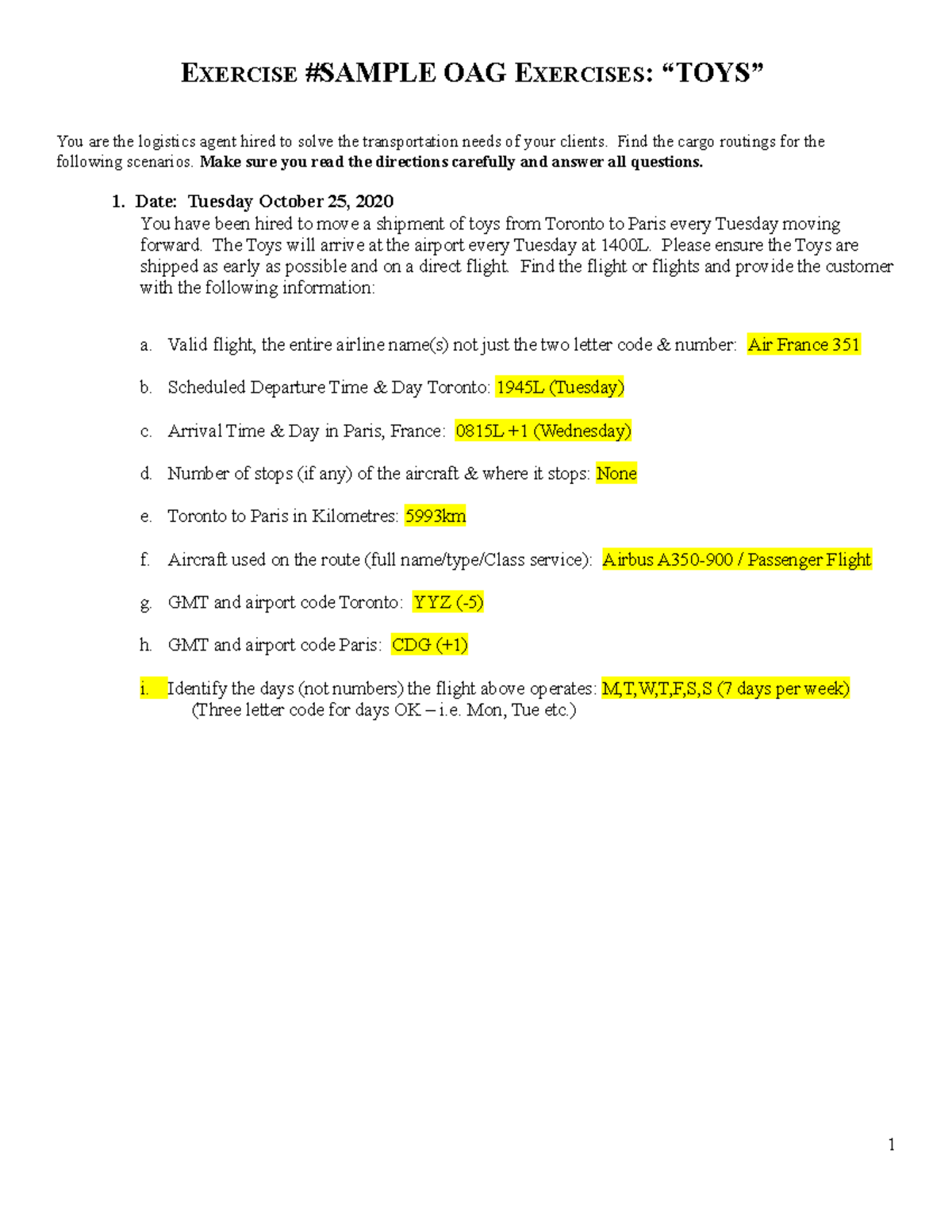 Completed OAG Exercise 2020 Exercise Sample- Answers Toys - EXERCISE # ...