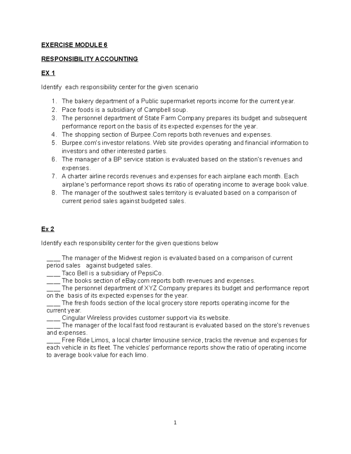 Module 6 Exercise for managerial accounting - EXERCISE MODULE 6 ...