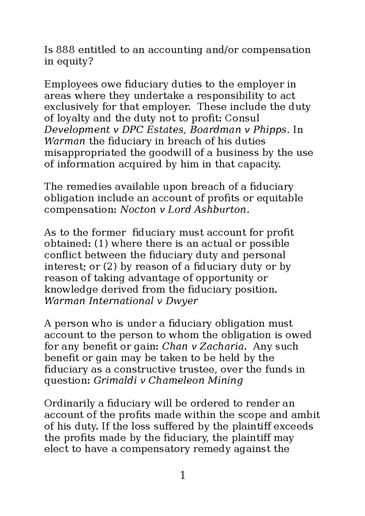 Equity tute 11 sample - tutorial 11 answer - Is 888 entitled to an ...