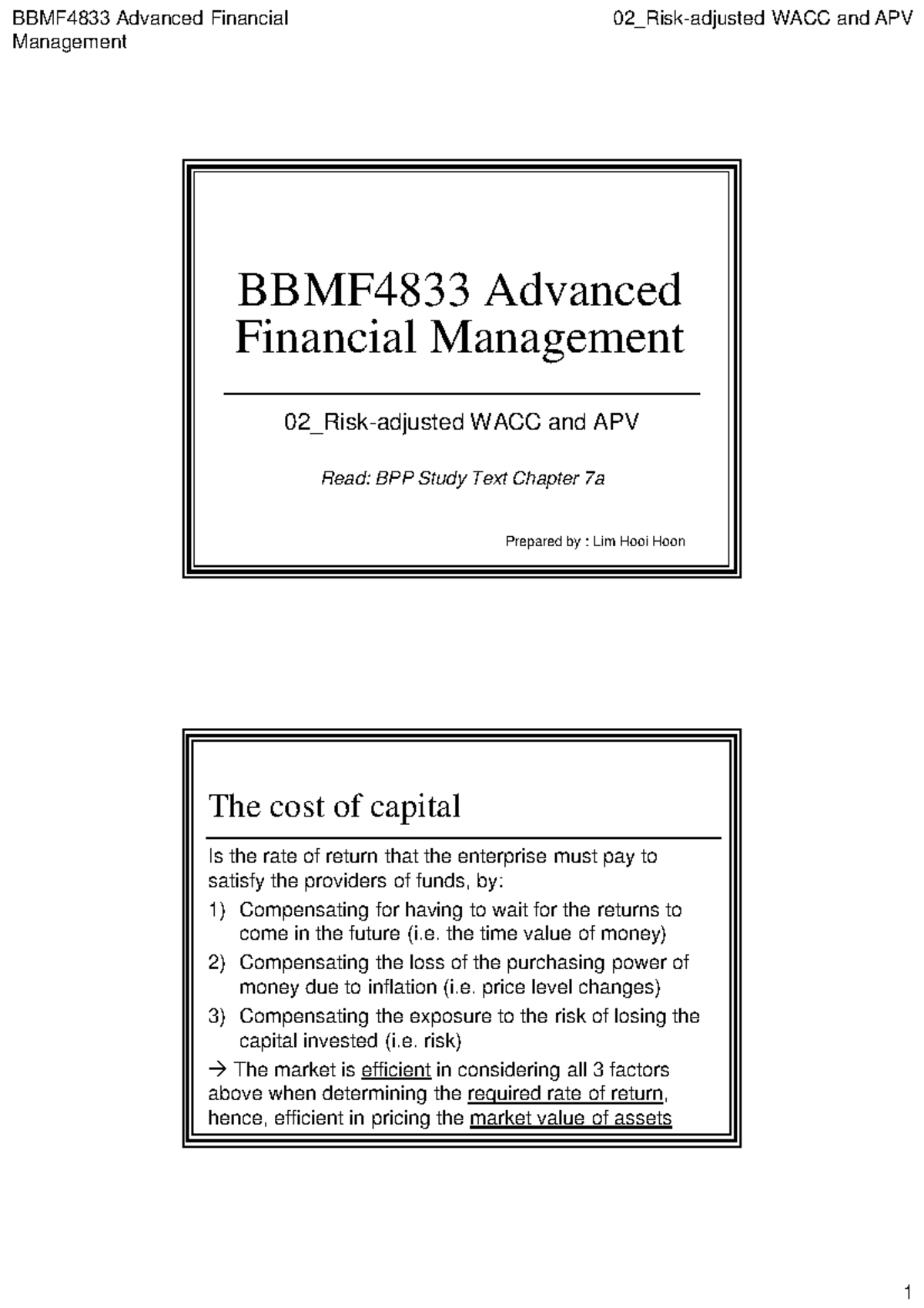 02 Risk-adjusted WACC and APV - BBMF4833 Advanced Financial Management ...