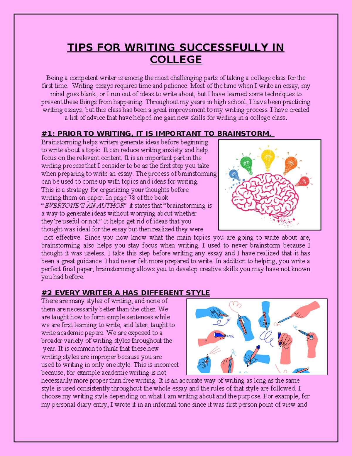 TIPS FOR Writing Successfully IN College - TIPS FOR WRITING ...