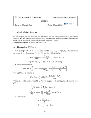 LN3 - lecture 3 notes - ST2132 Mathematical Statistics Maximum ...