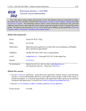 ECE 302 Outline fall 2022 - UNIVERSITY OF ALBERTA, ELECTRICAL AND COMPUTER ENGINEERING ECE 302 ...