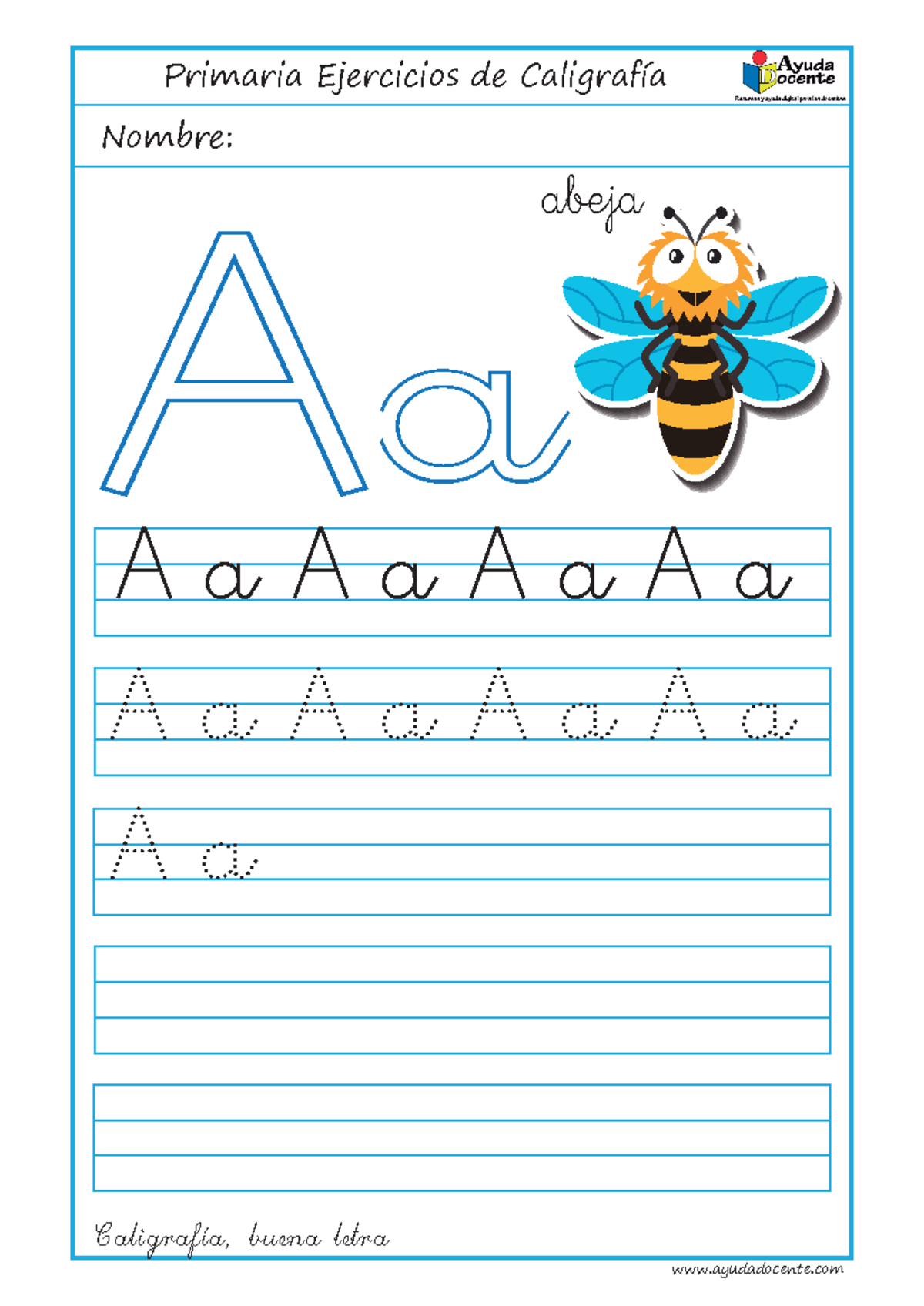 Cuaderno de Caligraf Ã­a para Imprimir PDF - A a A a A a A a Caligrafía, buena letra Nombre ...