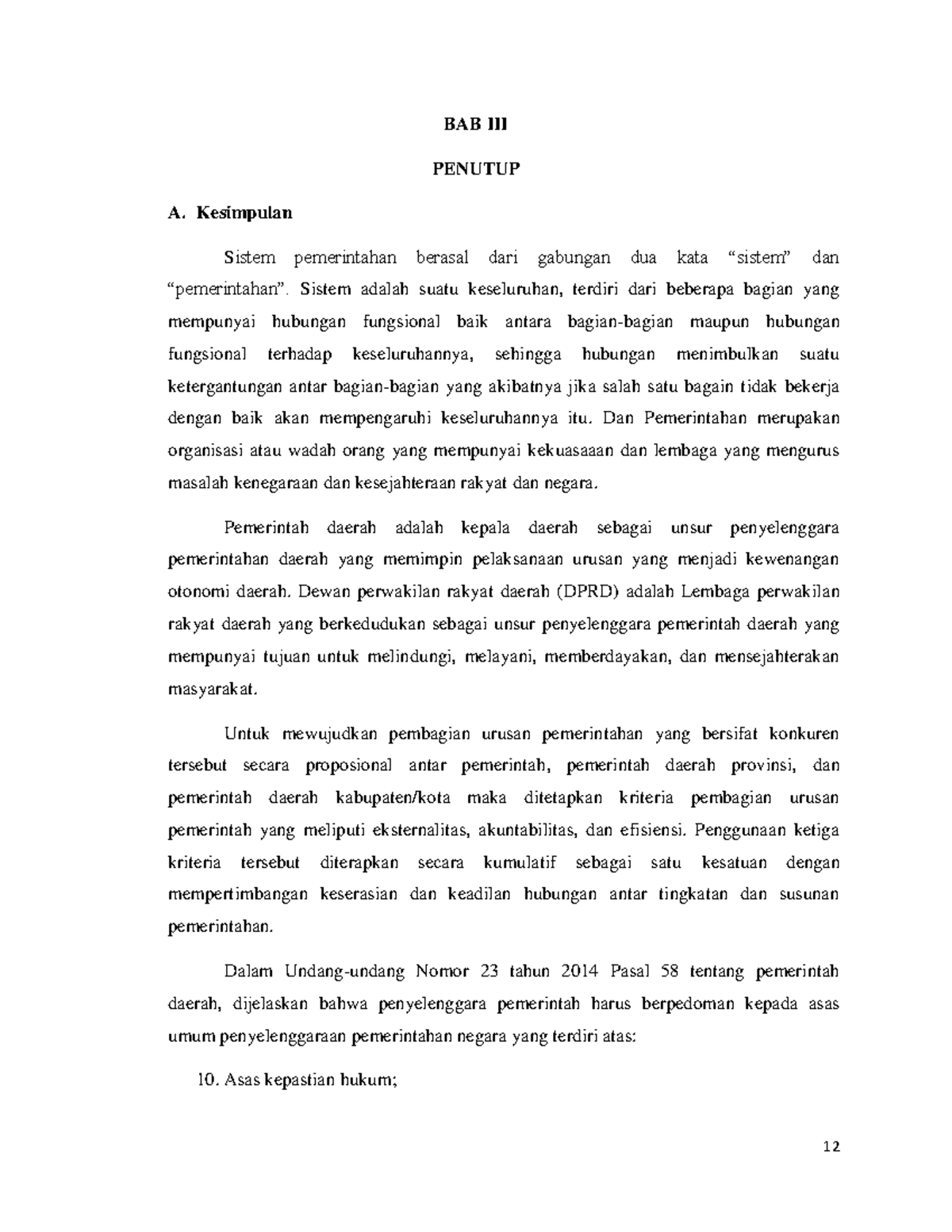 Makalah Sistem Pemerintah Daerah DI Indonesia - Bab 3 - 12 BAB III ...