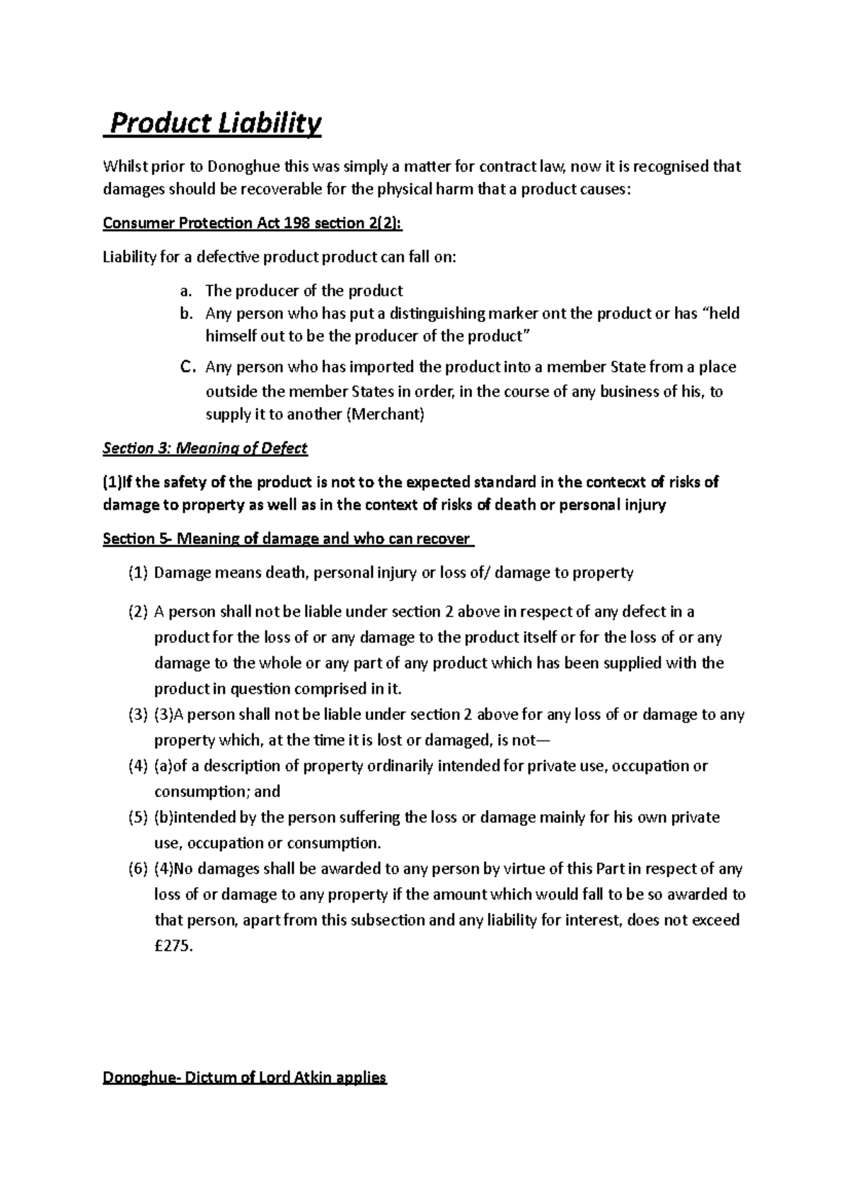 Product Liability - Lecture notes 13 - Product Liability Whilst prior ...
