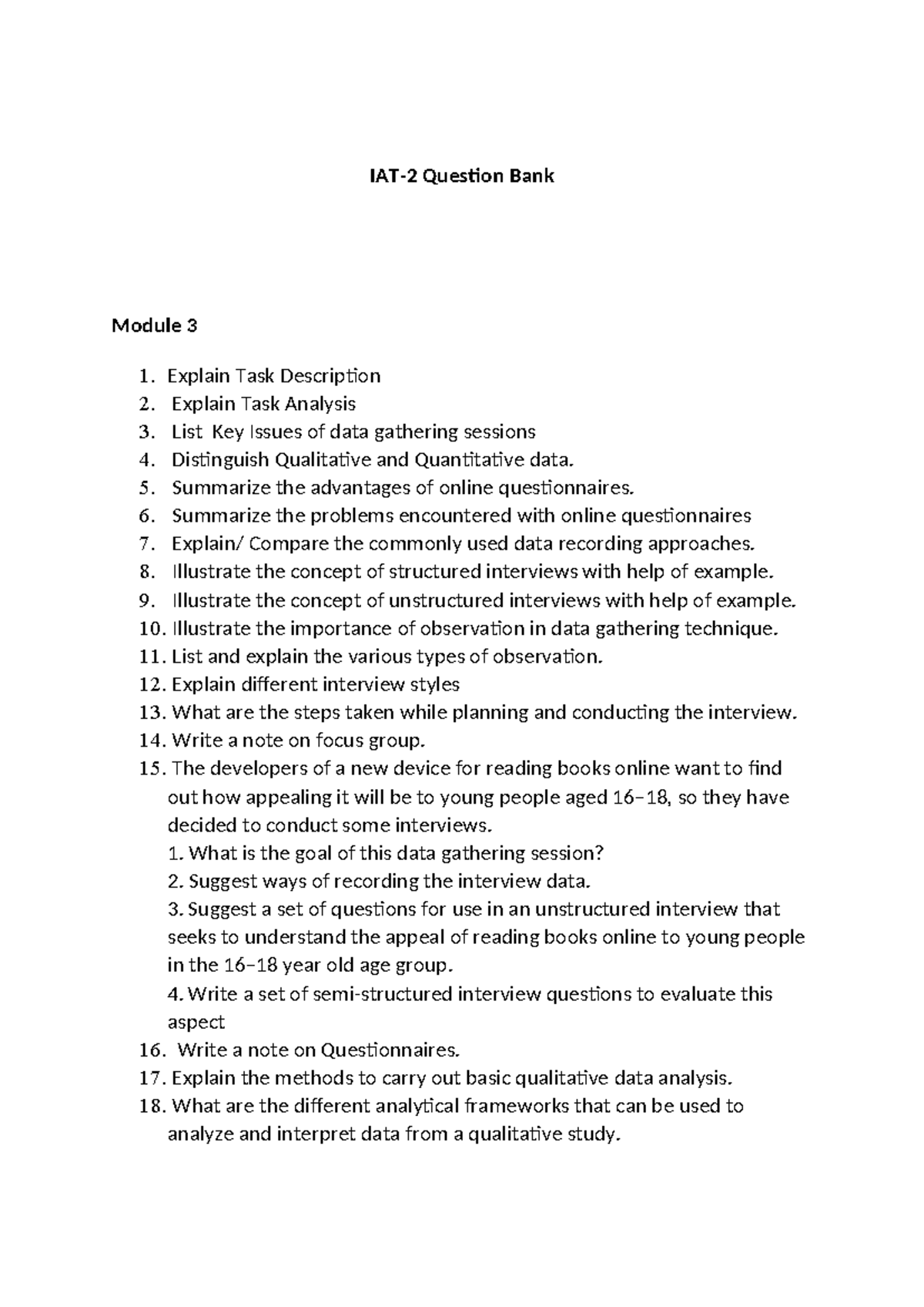 UID QB IAT2 - IAT-2 Question Bank Module 3 1. Explain Task Description ...