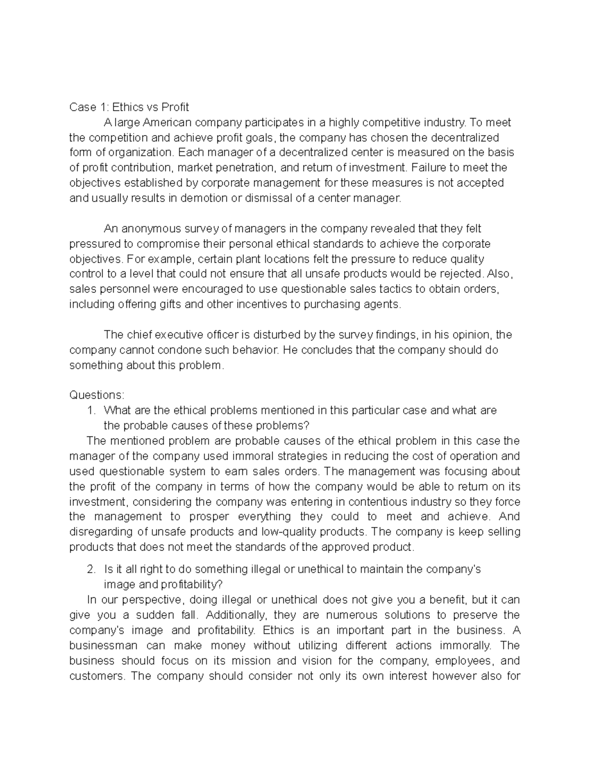 Assessment 9 - An assessments regard the differences of profit and ...