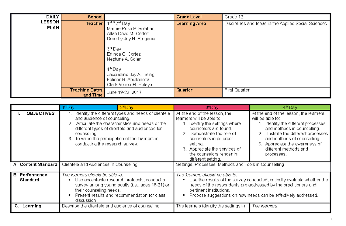 DLP4 - lesson for shs - DAILY LESSON PLAN School Grade Level Grade 12 ...